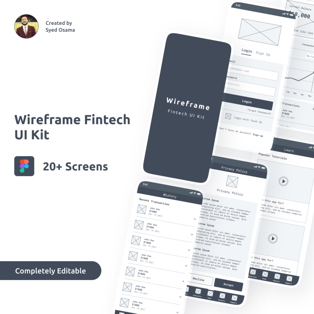 Fintech Wireframe UI Kit | Wireframe - MasterBundles