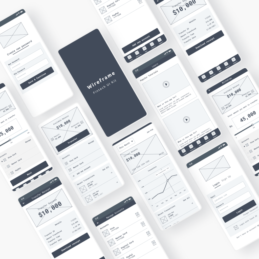 Fintech Wireframe UI Kit | Wireframe - MasterBundles