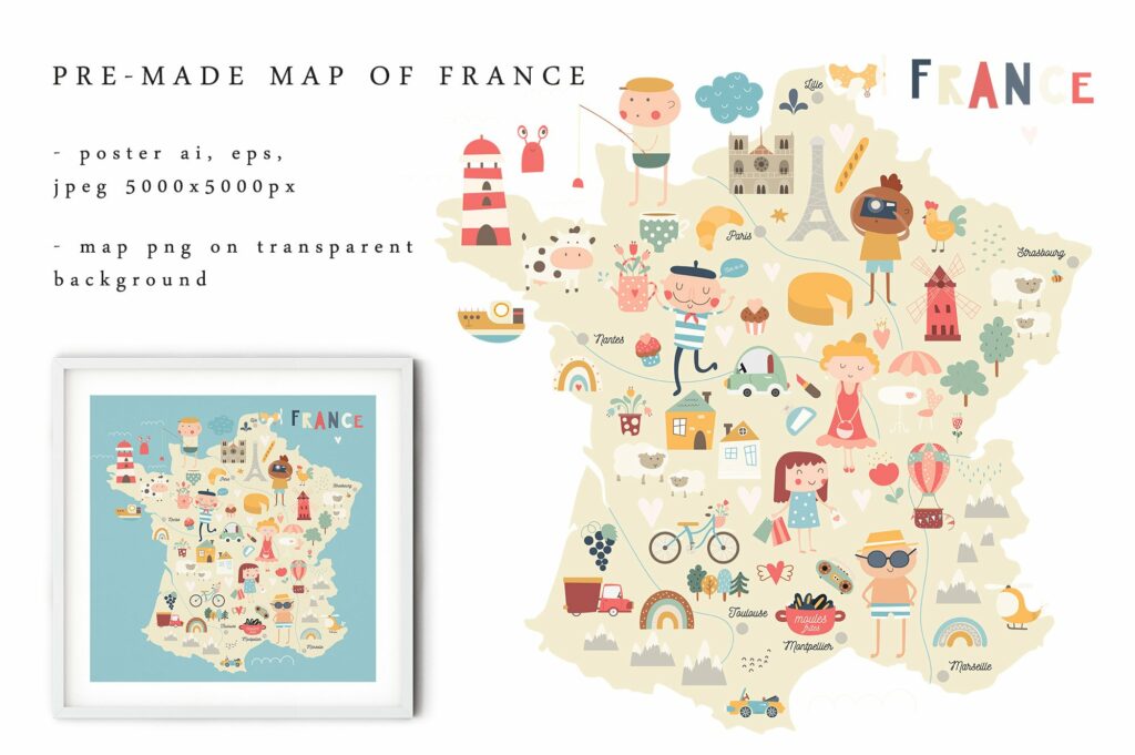 France Map, Clipart, Pattern, Poster – MasterBundles