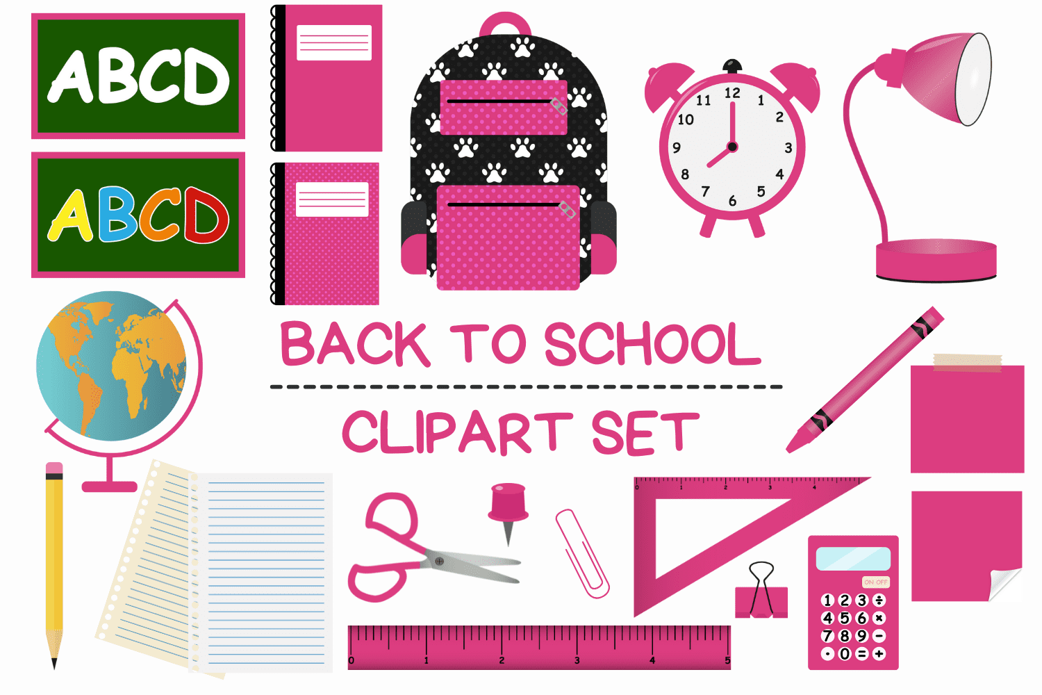 Fuchsia Back To School Clipart Set - MasterBundles