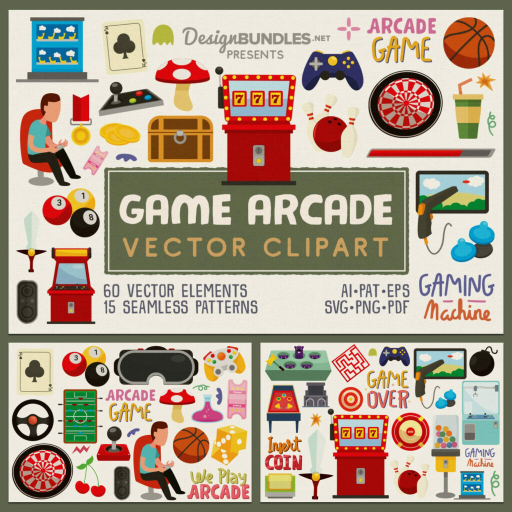 Game Arcade Vector Clipart and Seamless Pattern – MasterBundles