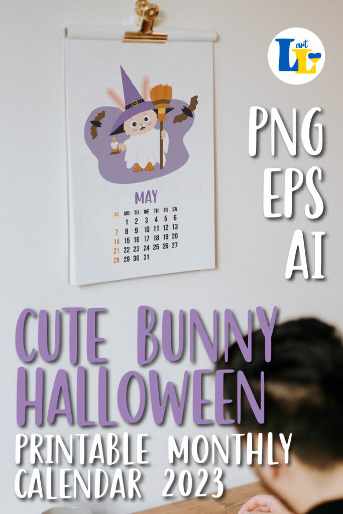 Printable design Calendar 2023. Cute bunny. Halloween rabbit ...
