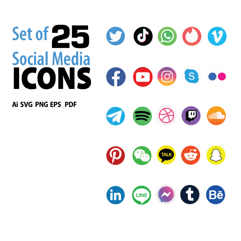 Set of 25 Social media icons | Social media icons pack - MasterBundles