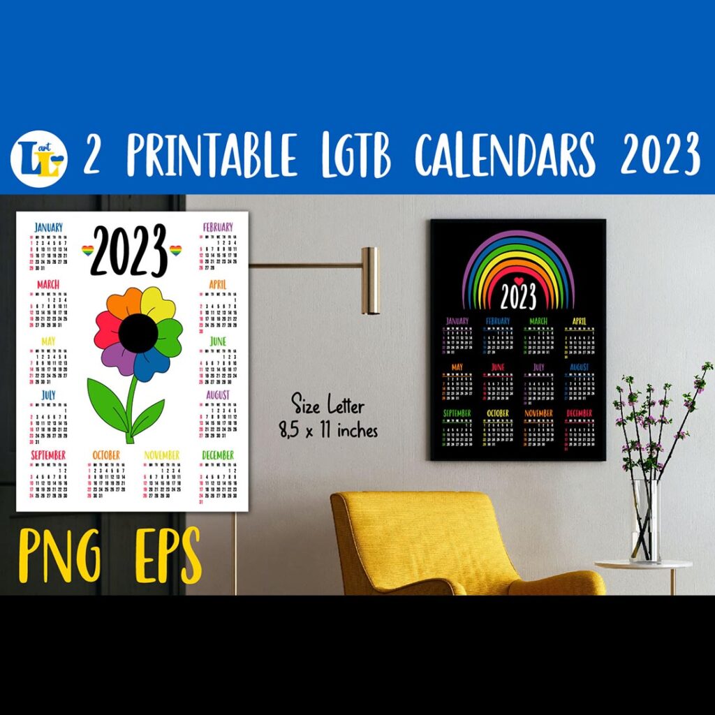 2 Printable wall calendars 2023 with lgbt symbols - MasterBundles