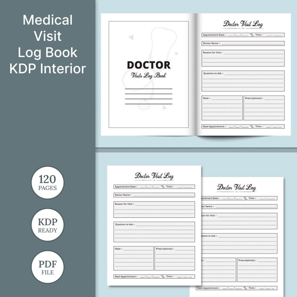 Medical Visit Log Book KDP Interior – MasterBundles