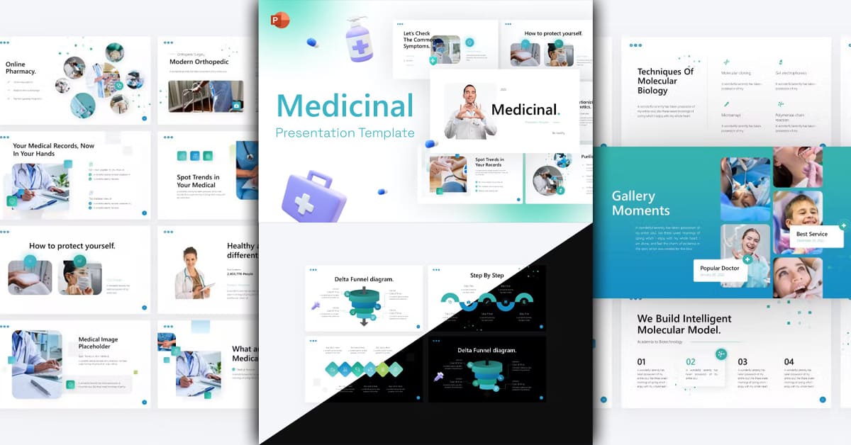 Medicinal 3D Illustration PowerPoint Template – MasterBundles