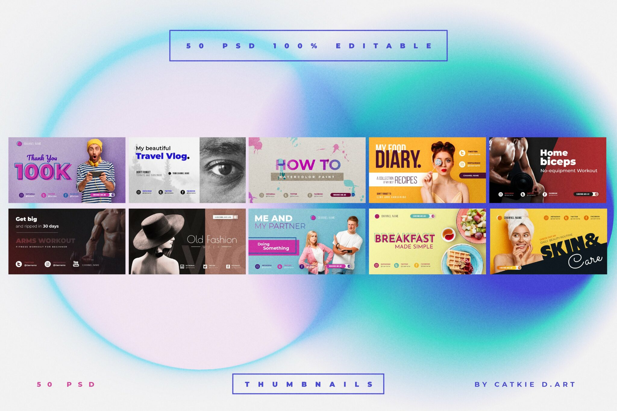 50 Youtube Thumbnail Bundle PSD – MasterBundles