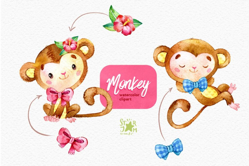 Monkey Watercolour Clipart – MasterBundles