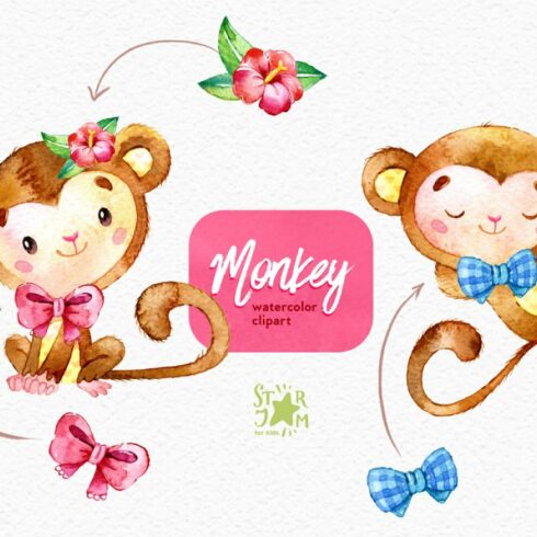 Monkey Watercolour Clipart | Master Bundles