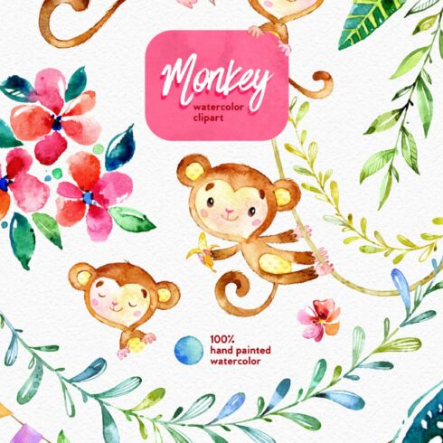 Monkey Watercolour Clipart | Master Bundles