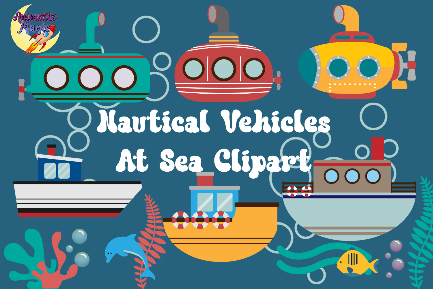 Nautical Vehicles At Sea Clipart Set 25 Clipart Elements High ...