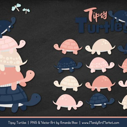 Navy & Blush Turtle Stack Clipart: Sea Turtle Illustrations | Master ...