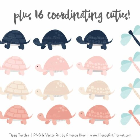 Navy & Blush Turtle Stack Clipart: Sea Turtle Illustrations | Master ...