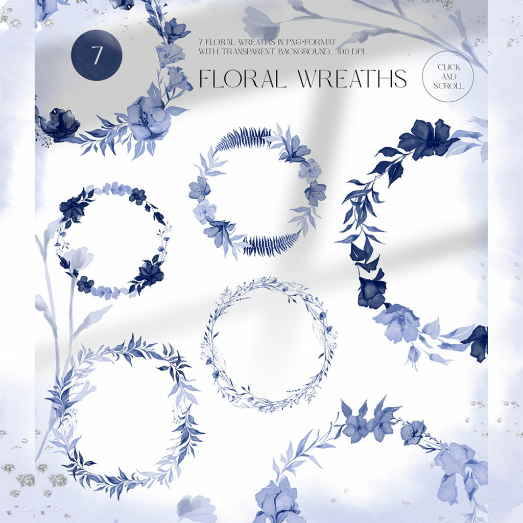 NAVY BLUE WILDFLOWERS watercolor set - MasterBundles