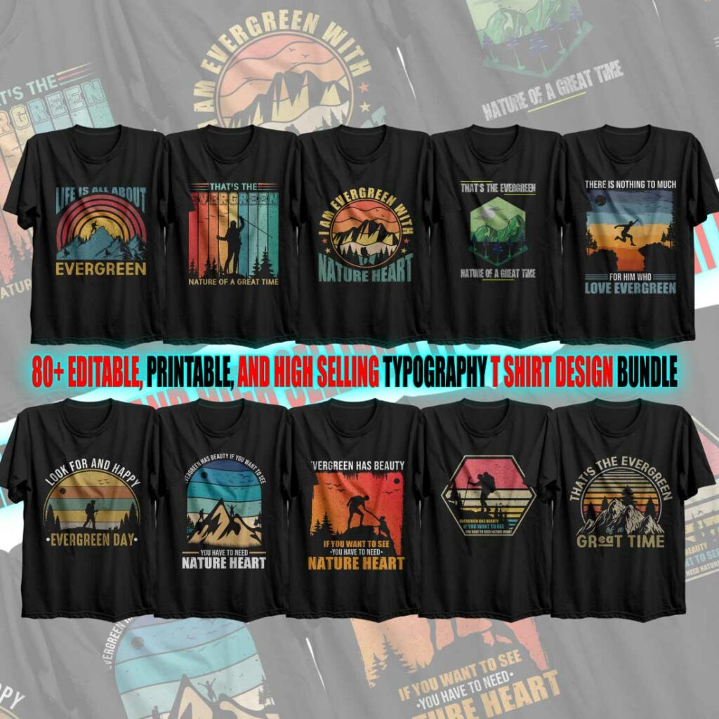 Vintage Evergreen Typography T-Shirt Design Bundle On $6 - MasterBundles