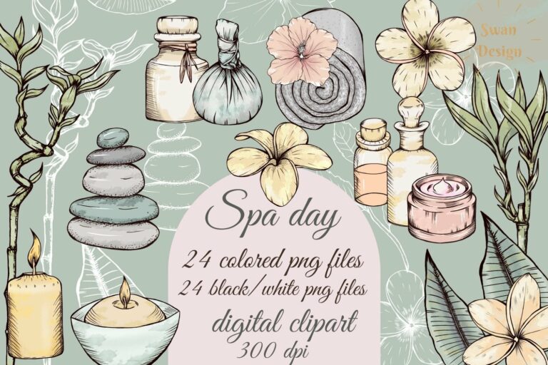 Spa Day Clipart, Wellness PNG - MasterBundles