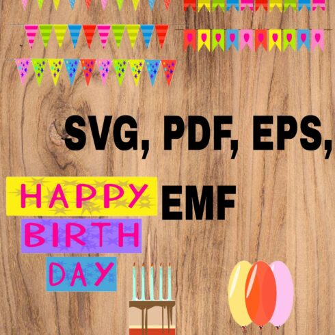 Happy birthday pack bundle of flags balloons cake fonts | MasterBundles