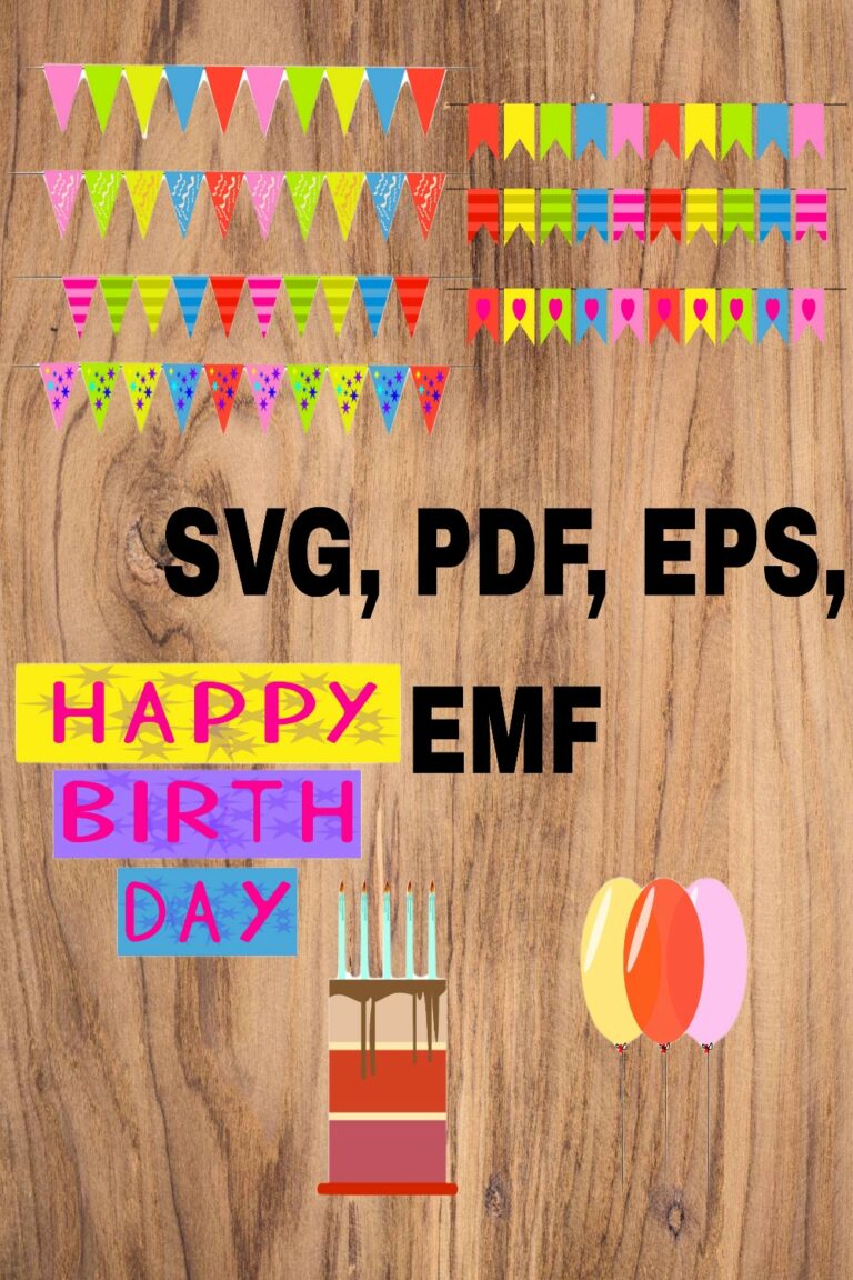 Happy birthday pack bundle of flags balloons cake fonts - MasterBundles