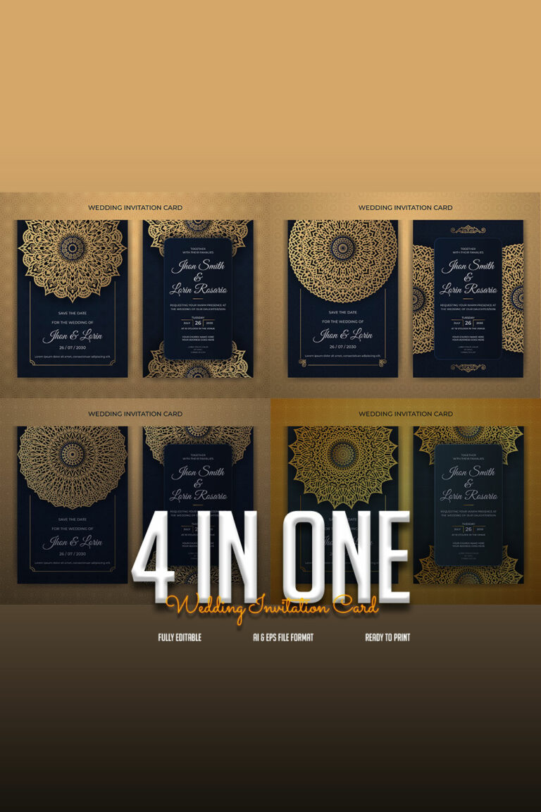 4 In One Luxury Wedding Invitation Card Design Only In $7 - MasterBundles