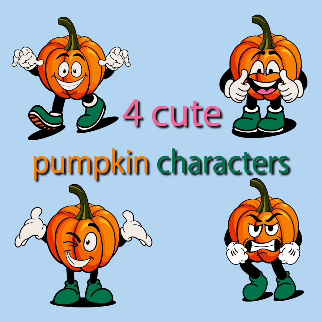 4 cute cartoon pumpkin characters - MasterBundles