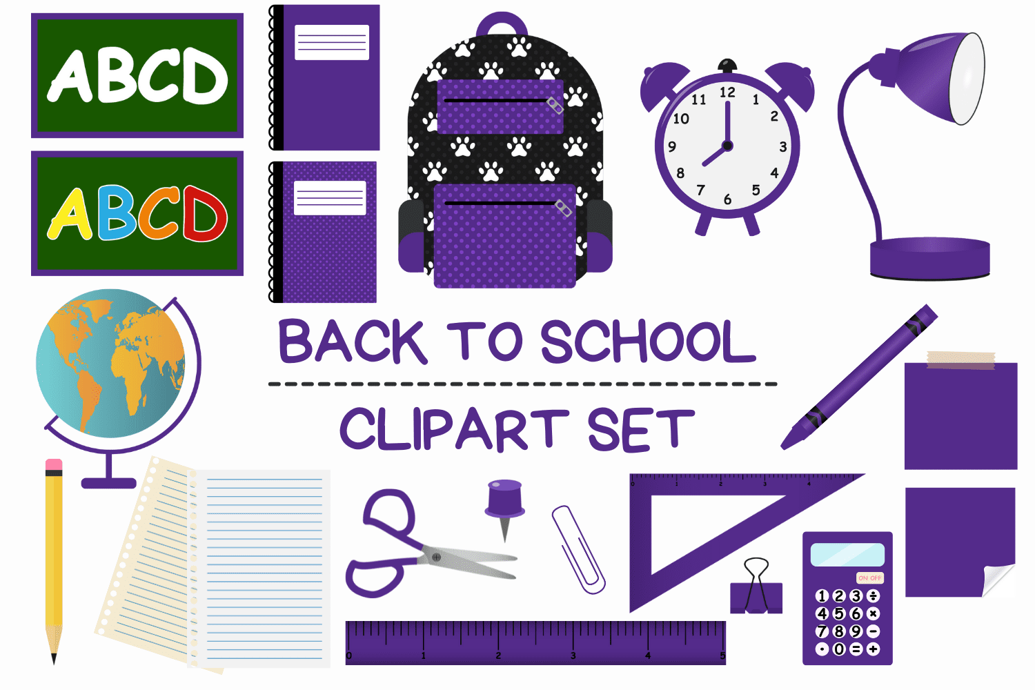 Purple Back To School Clipart Set - MasterBundles