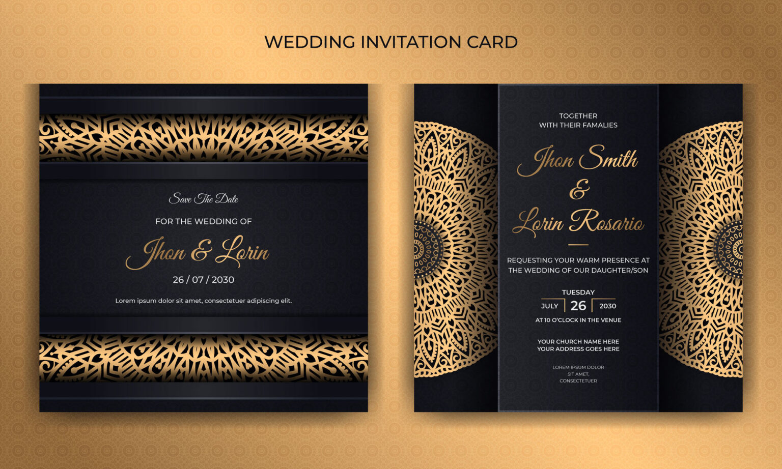 3 In One Luxury square Wedding Invitation Card Only In $5 - MasterBundles