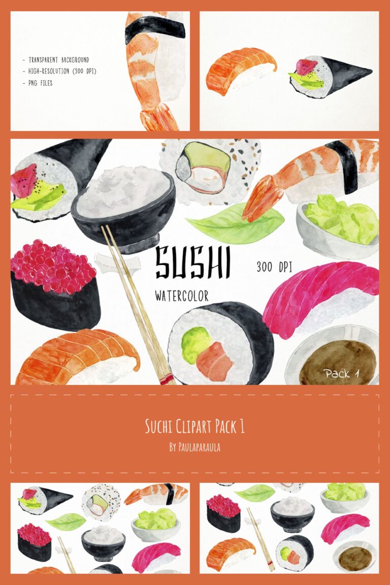 Watercolor Sushi Clipart Pack – MasterBundles