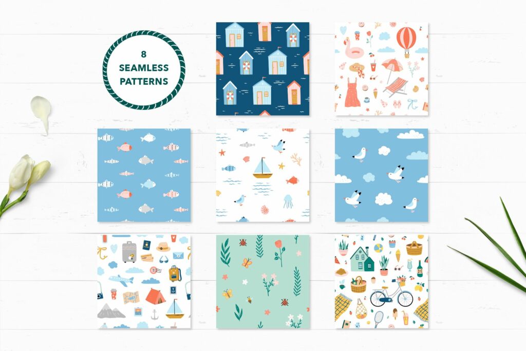 Summertime Illustrations & Patterns – MasterBundles
