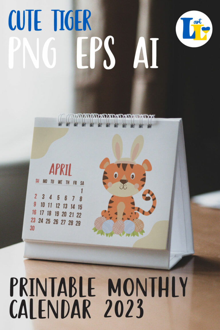 Printable monthly calendar 2023. Cute tiger. Format letter - MasterBundles