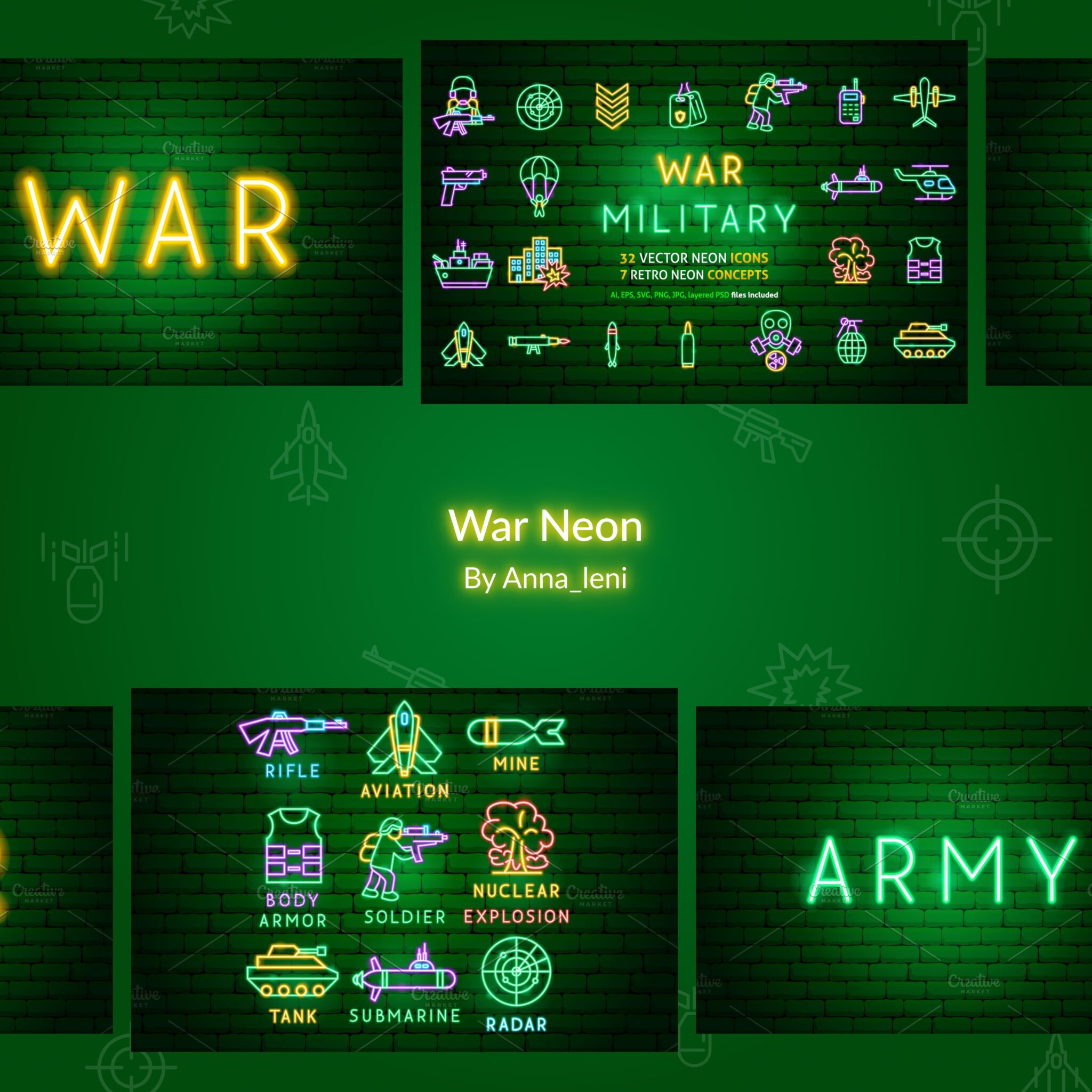 War Neon Icons – MasterBundles