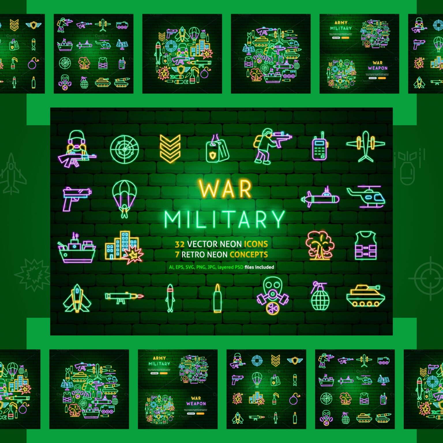 War Neon Icons – MasterBundles