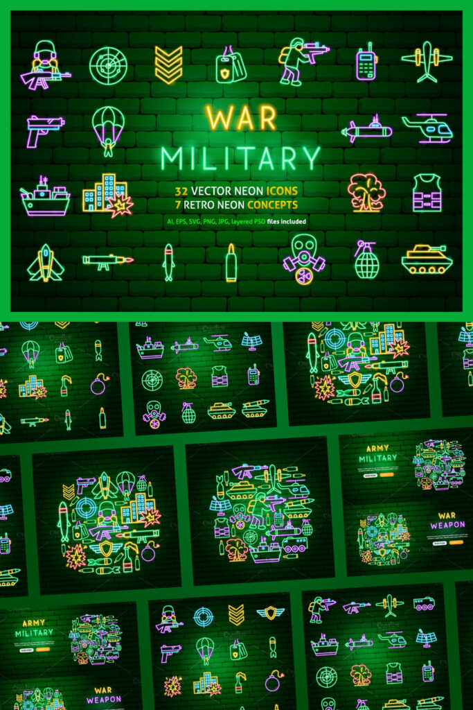 War Neon Icons – MasterBundles