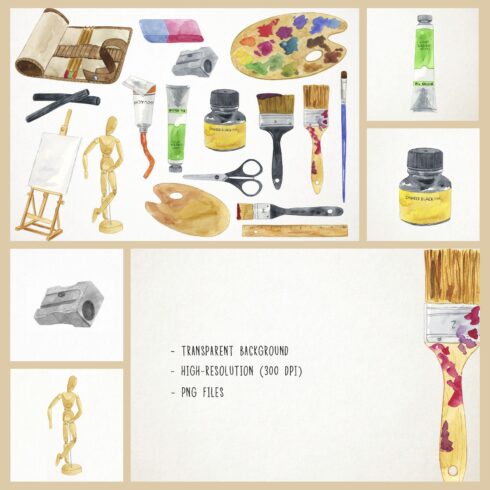Watercolor Art Supplies Clipart – MasterBundles