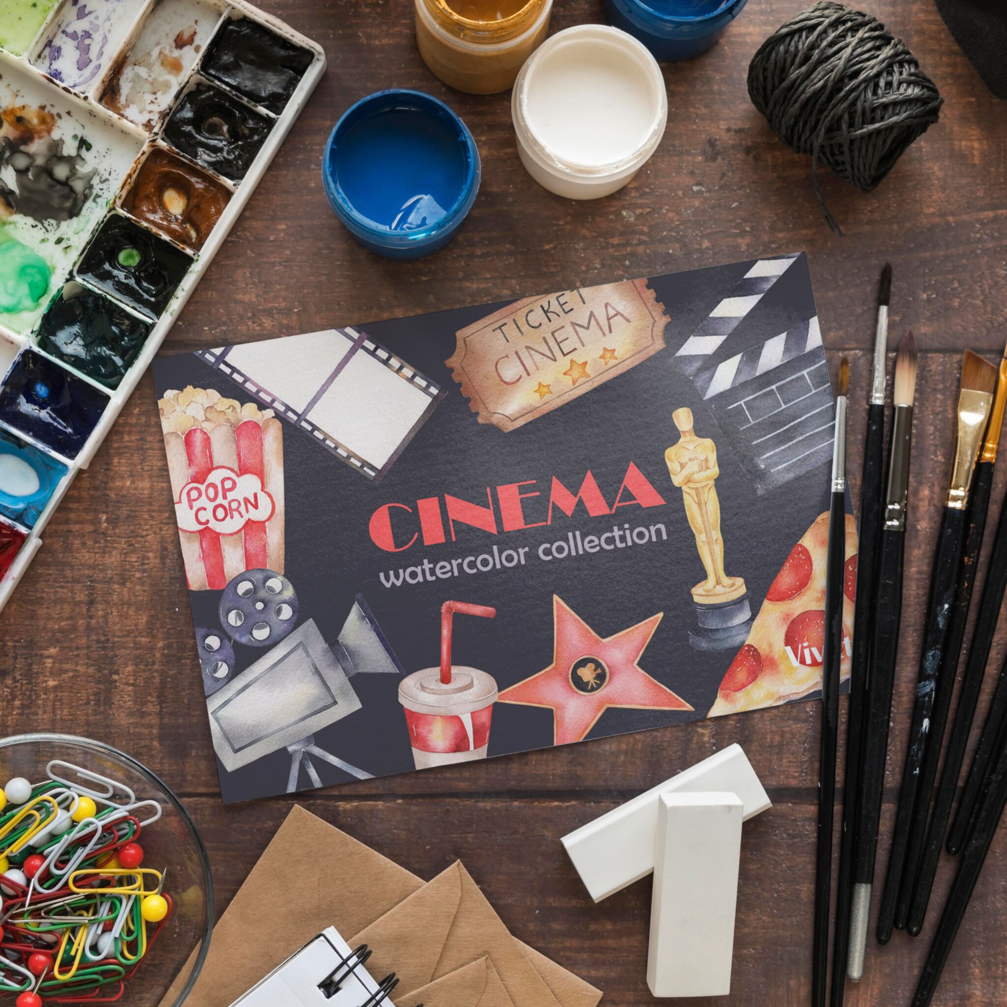 Watercolor Cinema Movie Pizza Retro – MasterBundles