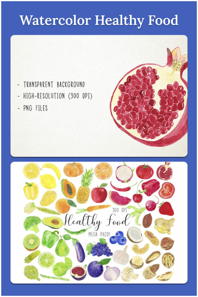 Watercolor Healthy Food Clipart – MasterBundles