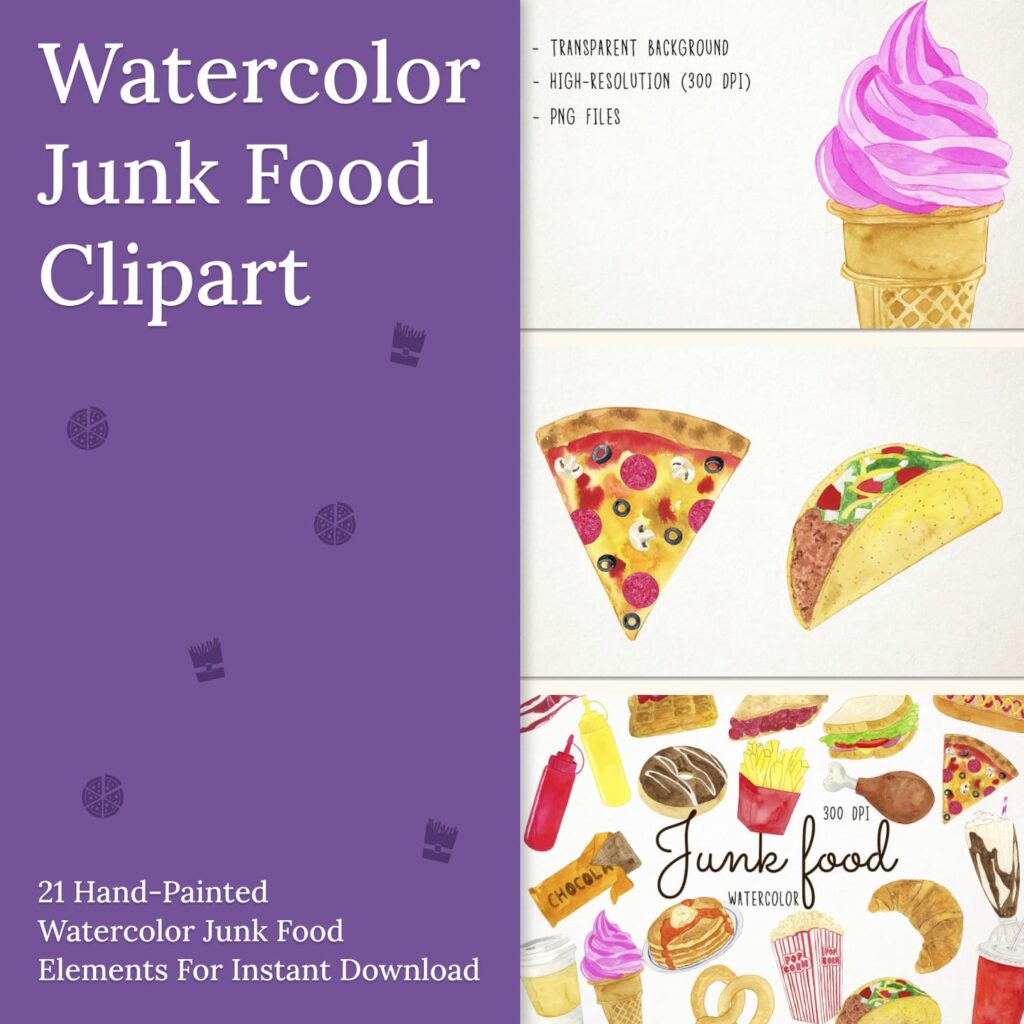 Watercolor Junk Food Clipart – MasterBundles