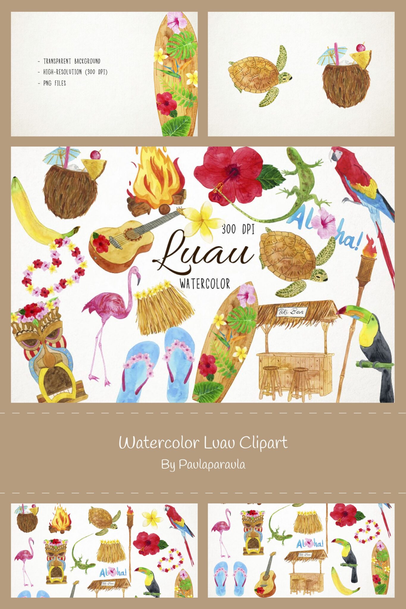 Watercolor Luau Clipart – MasterBundles