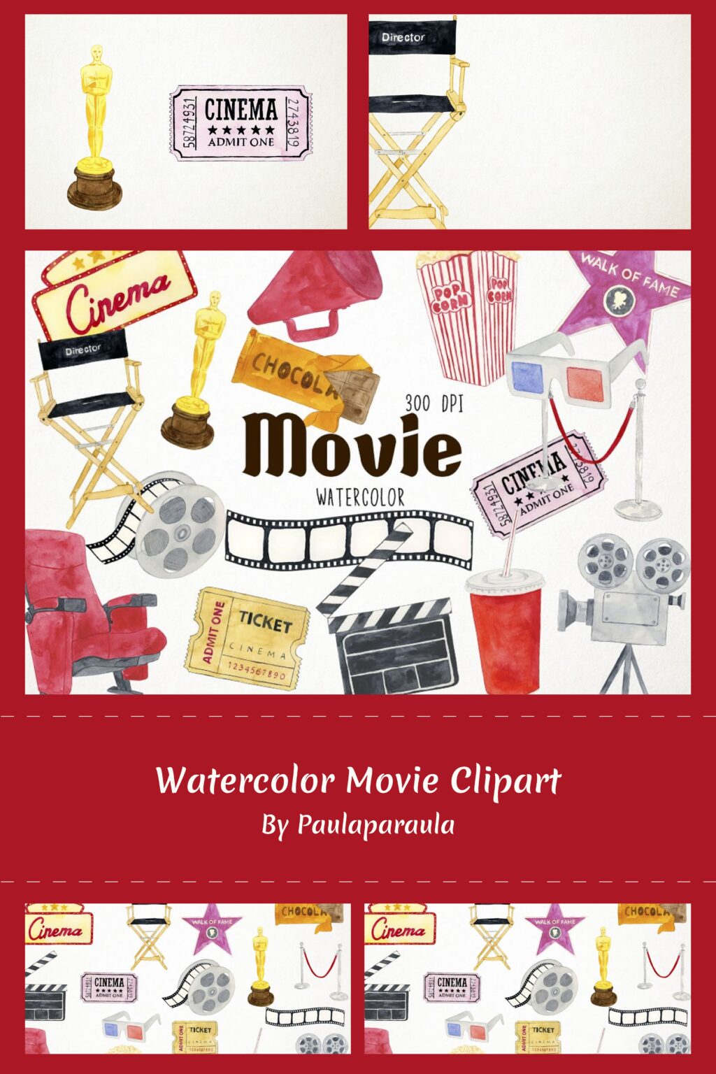 17 Watercolor Movie Clipart – MasterBundles