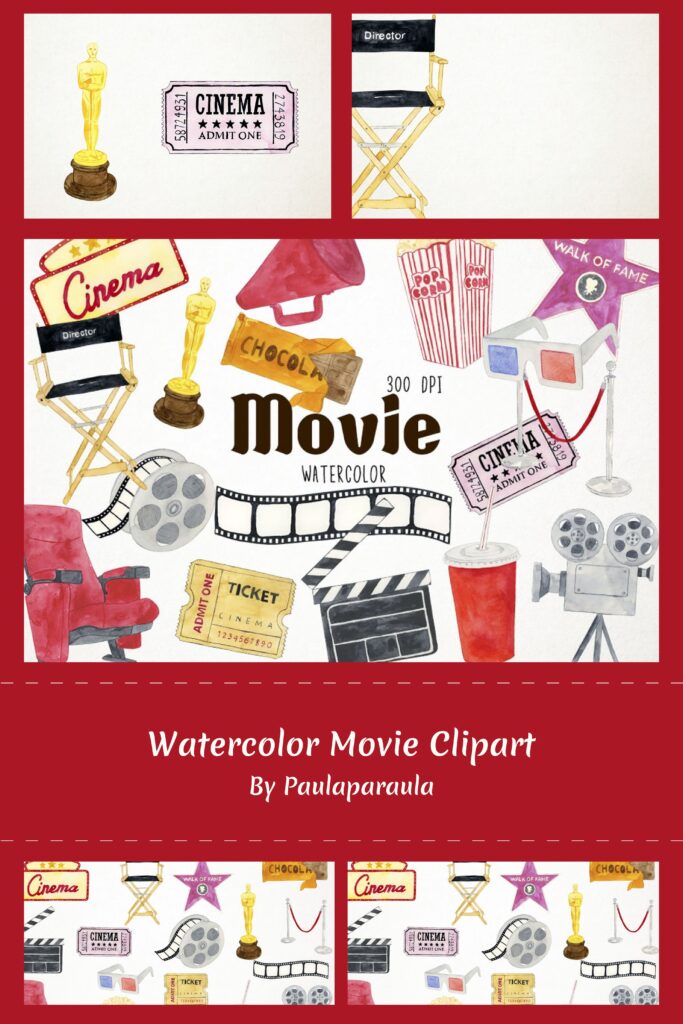 17 Watercolor Movie Clipart – MasterBundles