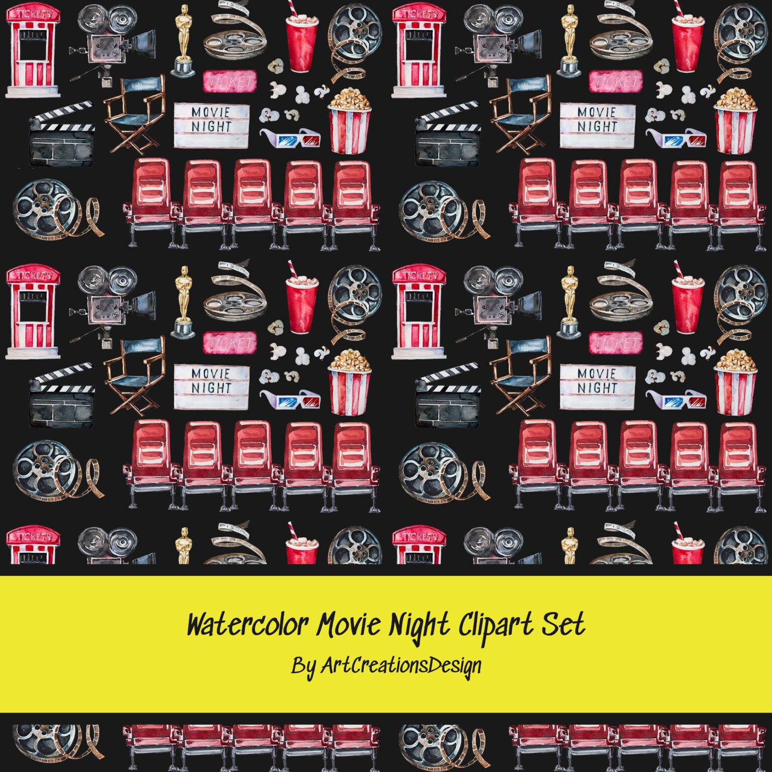 Watercolor Movie Night Clipart Set – MasterBundles