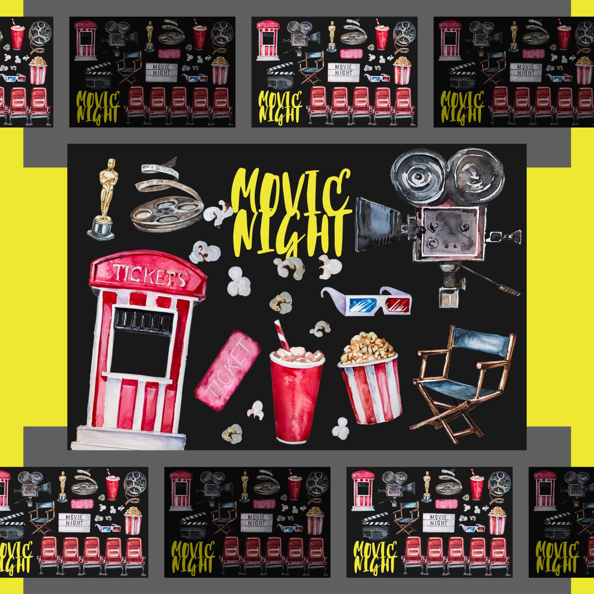 Watercolor Movie Night Clipart Set – MasterBundles