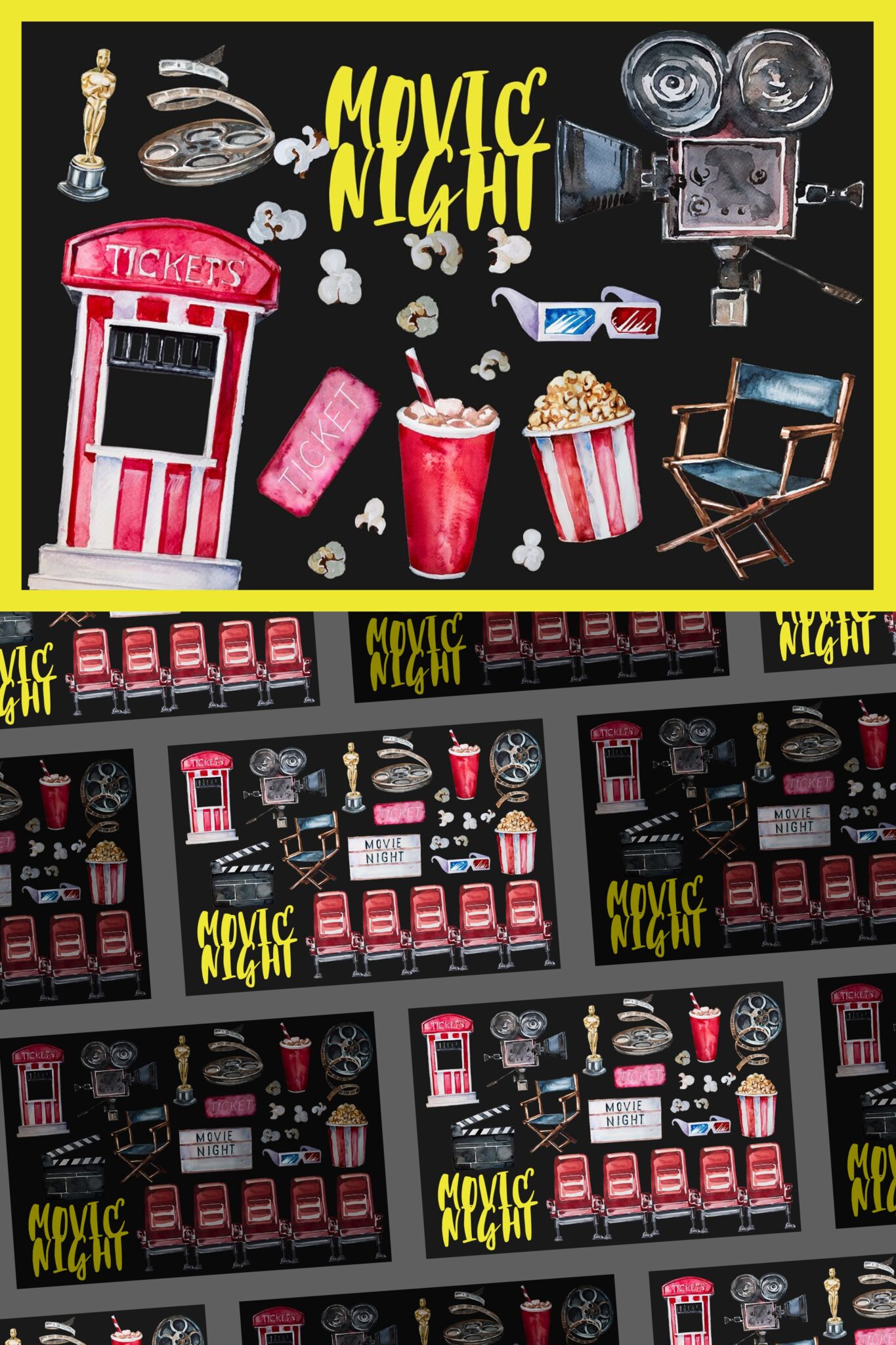 Watercolor Movie Night Clipart Set – MasterBundles