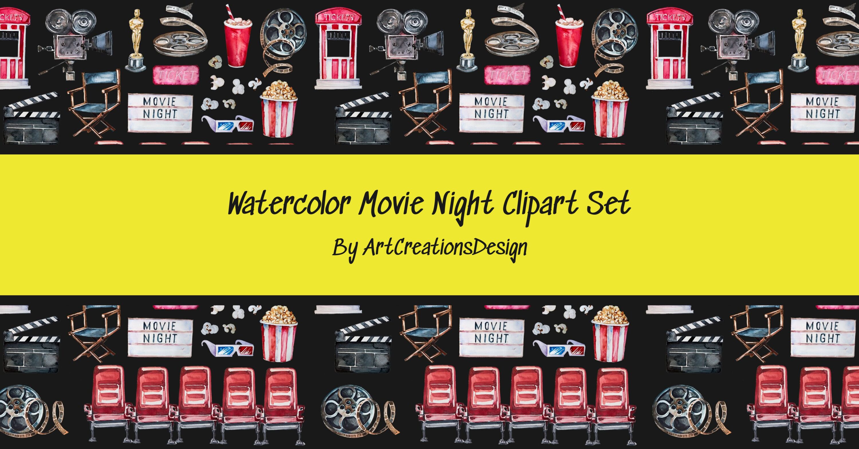 Watercolor Movie Night Clipart Set – MasterBundles