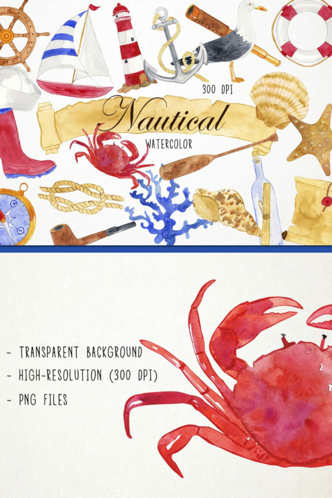 Watercolor Nautical Clipart – MasterBundles