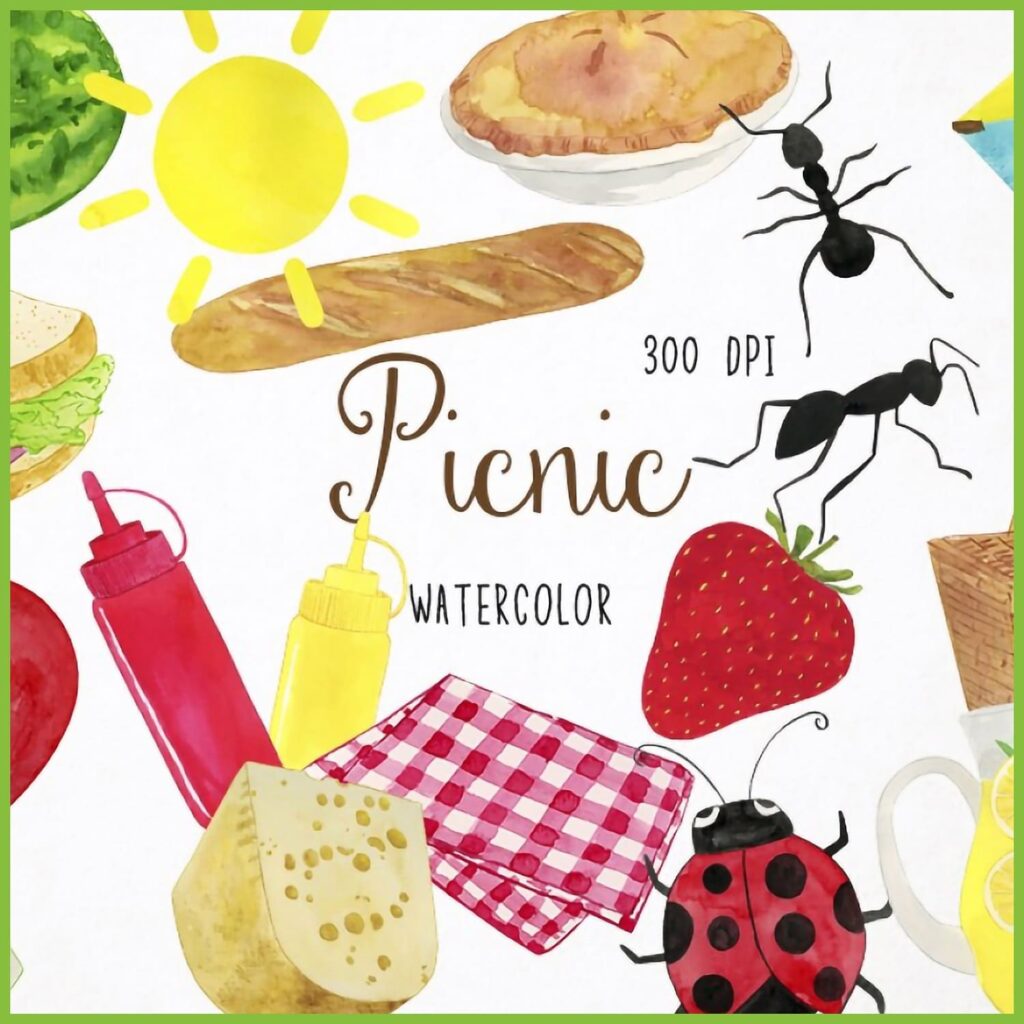 Watercolor Picnic Clipart – MasterBundles