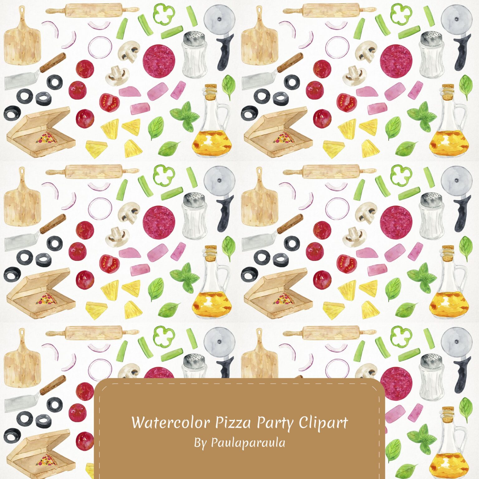 Watercolor Pizza Party Clipart – MasterBundles