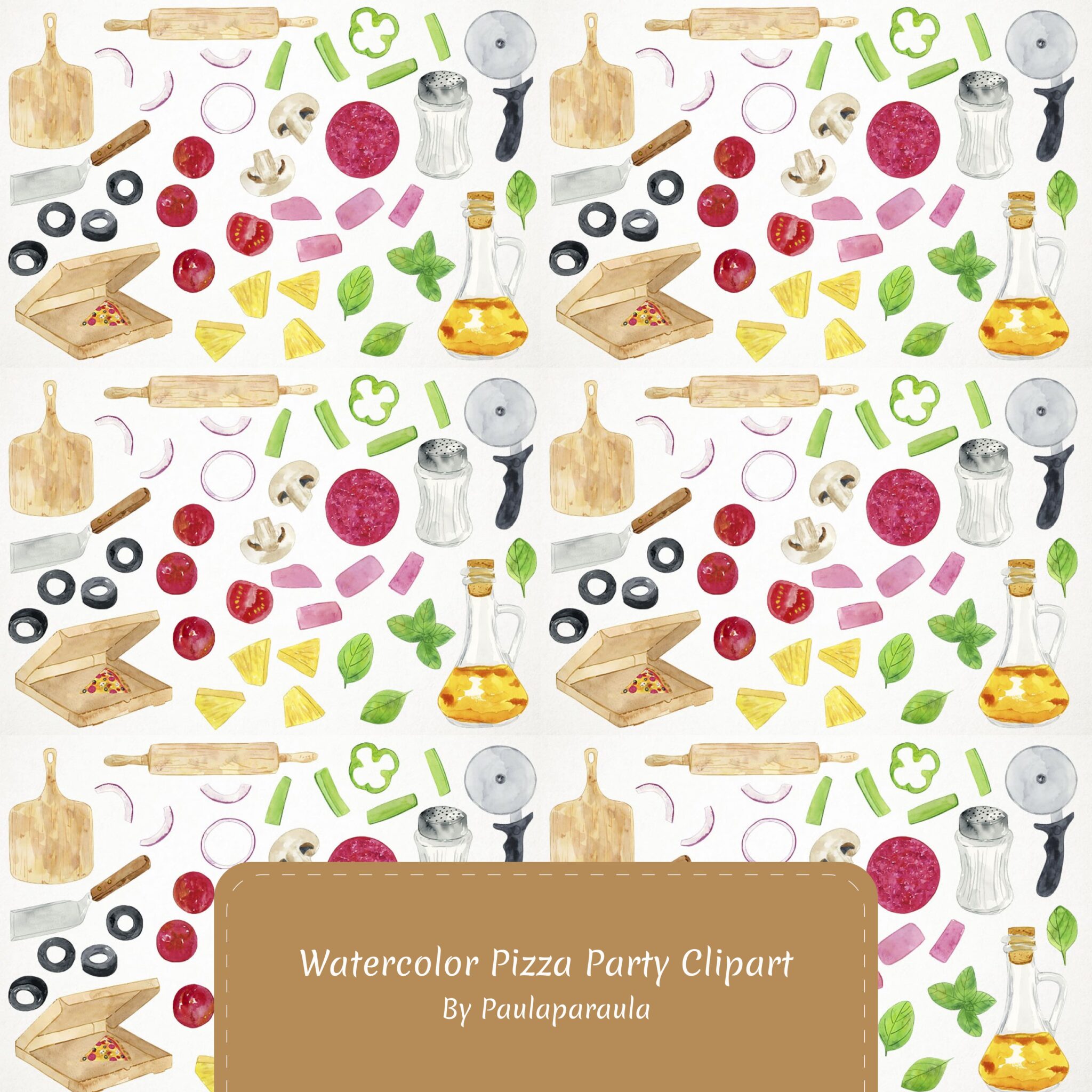 Watercolor Pizza Party Clipart – MasterBundles