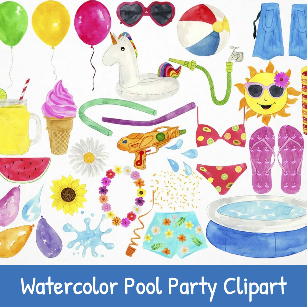 Watercolor Pool Party Clipart – MasterBundles