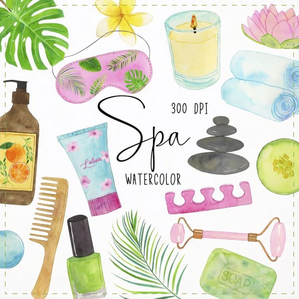 Watercolor Spa Clipart, Beauty Clipart, Spa Day Clipart – MasterBundles