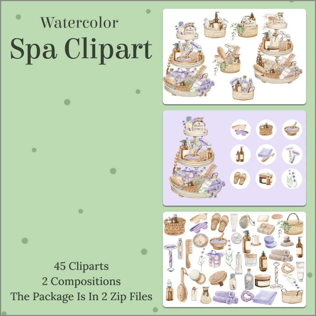 Watercolor Spa Clipart, Natural Cosmetic, Bathroom, Self-care – MasterBundles